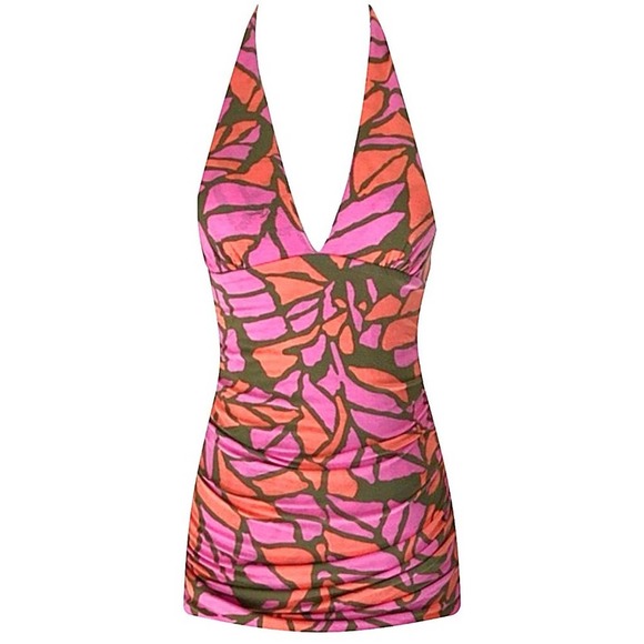 Trina Turk | Tops | Trina Turk Tropical Leaf Print Plunging Halter Top ...